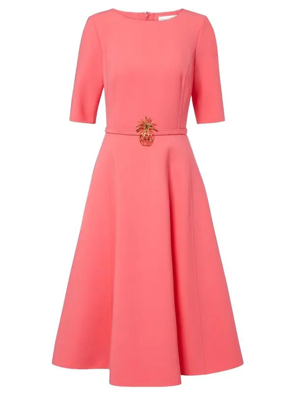 Oscar De La Renta Belted Wool-blend Midi Dress - Pink