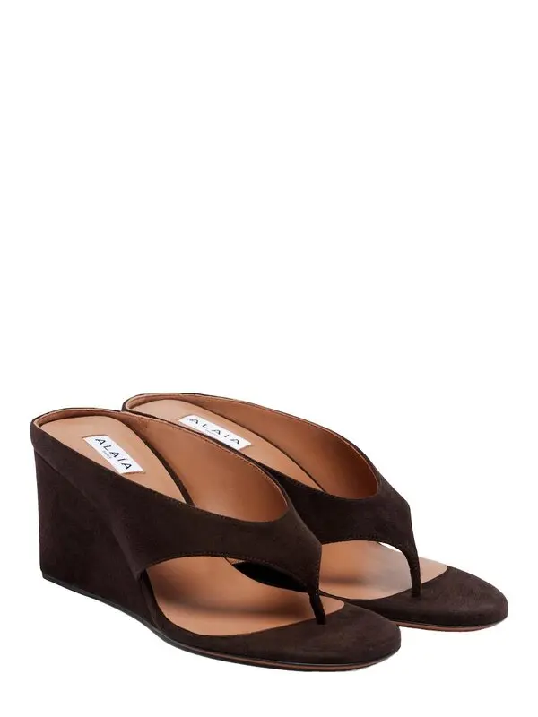 Alaïa Suede Wedge Sandals - Brown