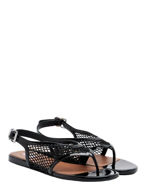 Alaïa Fishnet Leather-trimmed Thong Sandals - Black