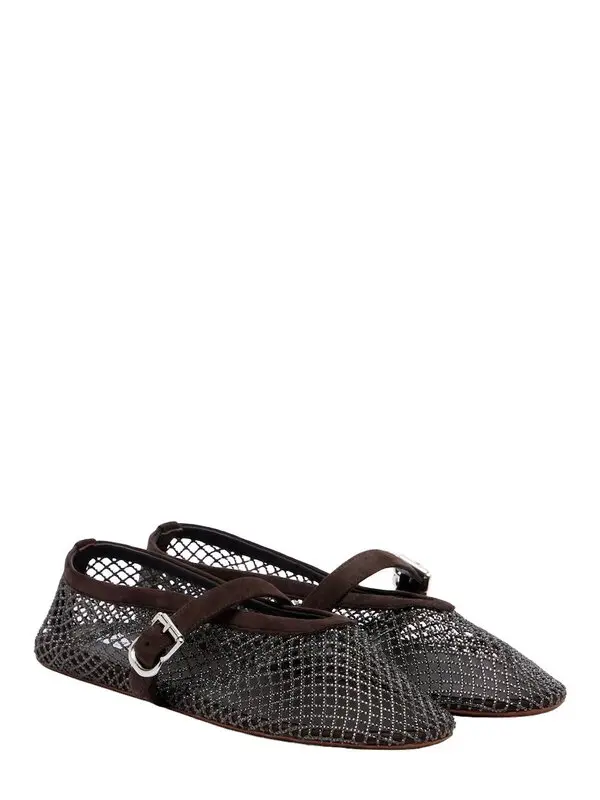 Alaïa Embellished Fishnet Mary Jane Flats - Brown