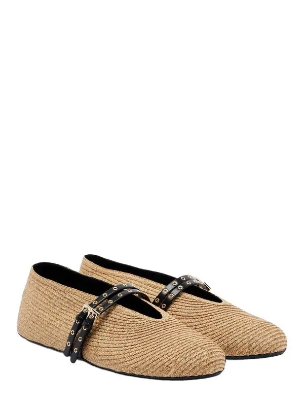 Alaïa Mary Jane Flats In Paperstraw And Leather - Beige