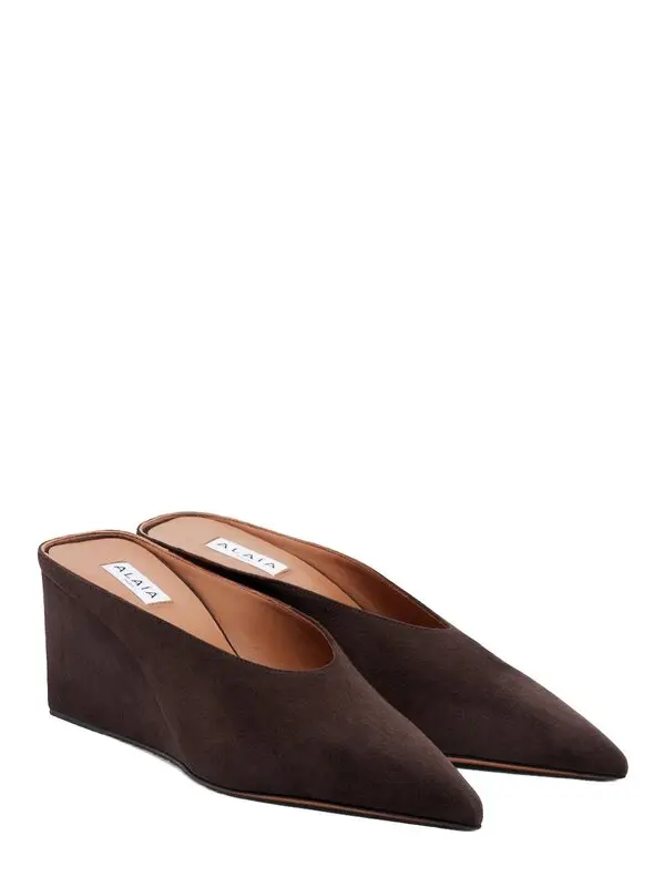 Alaïa Suede Wedge Mules - Brown