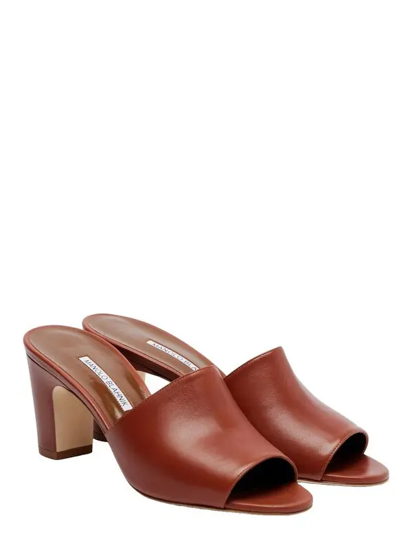Manolo Blahnik Rapalla Leather Mules - Brown