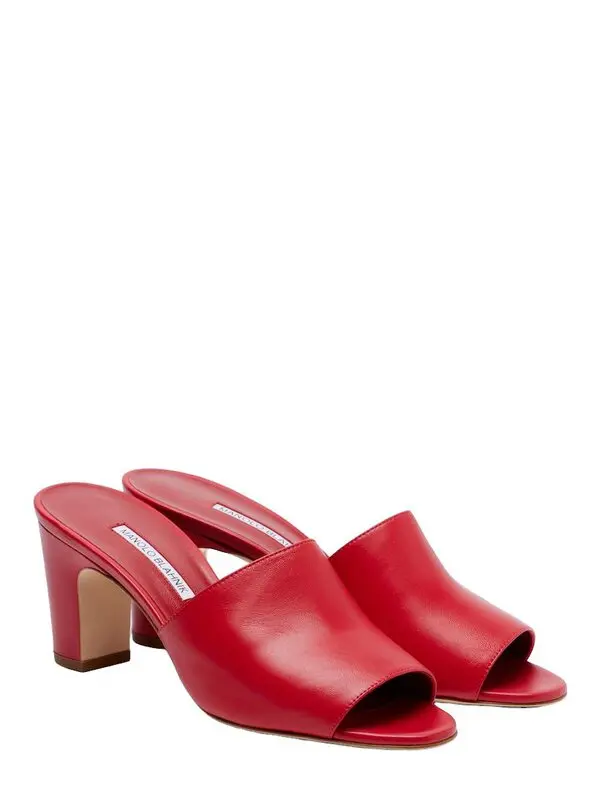 Manolo Blahnik Rapalla Leather Mules - Red