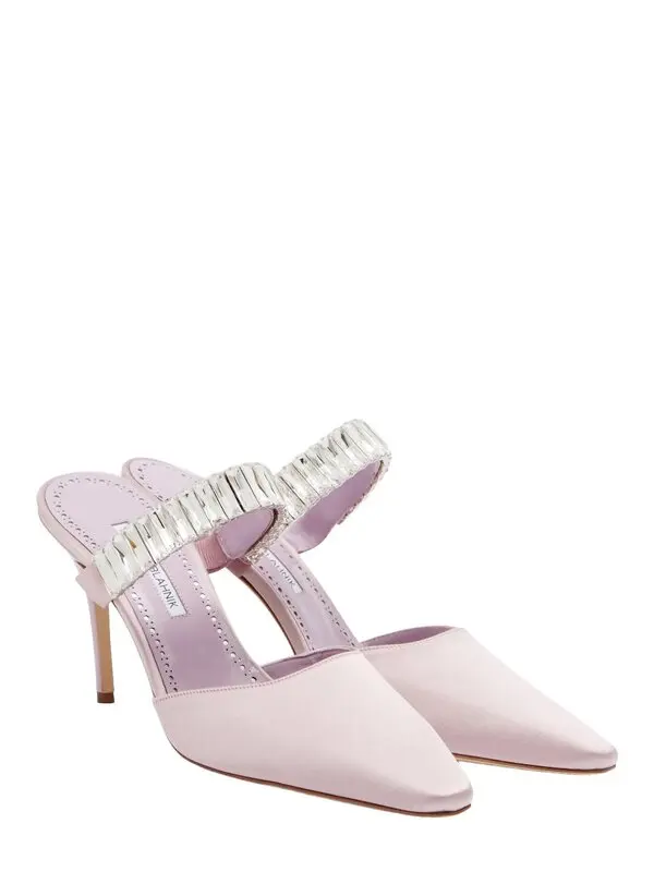Manolo Blahnik Embellished Satin Mules - Pink