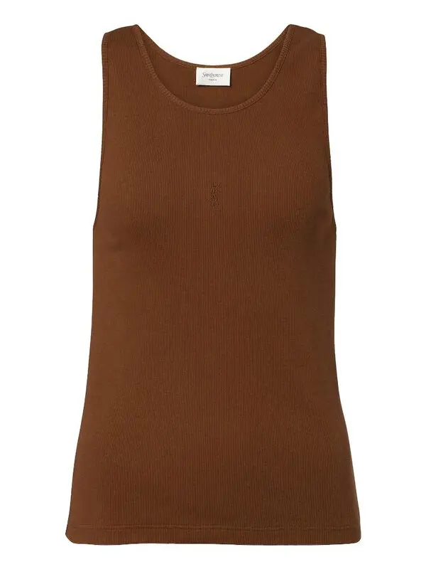 Saint Laurent Cassandre Cotton Jersey Tank Top - Brown