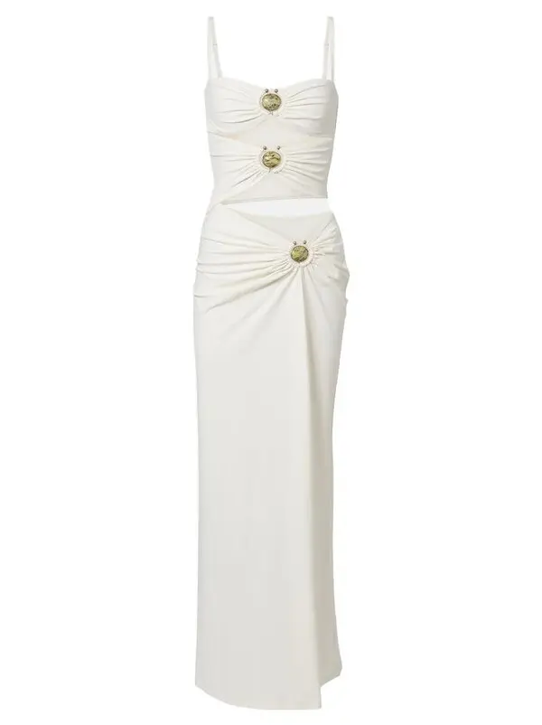 Christopher Esber Mineral Stone Cutout Jersey Maxi Dress - White