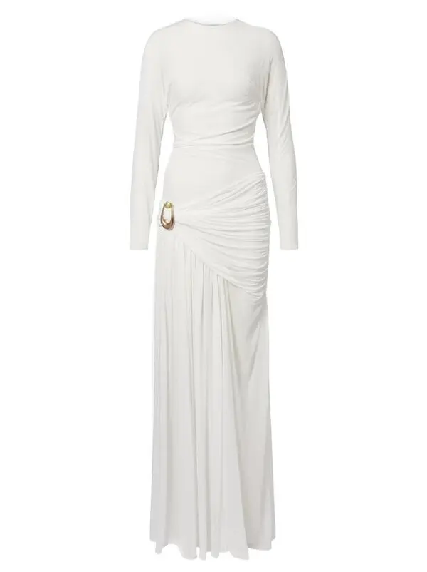 Christopher Esber Stone Pin Draped Jersey Gown - White