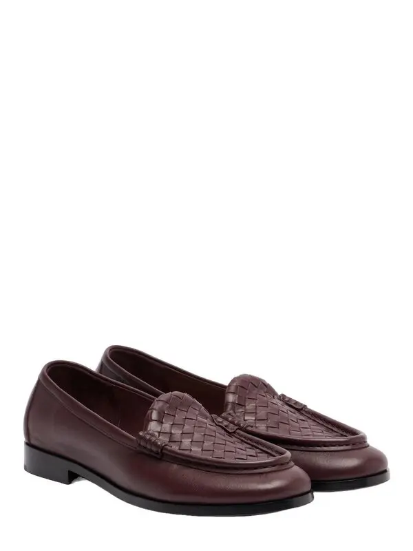 Bottega Veneta Silenzio Intrecciato Leather Loafers - Burgundy
