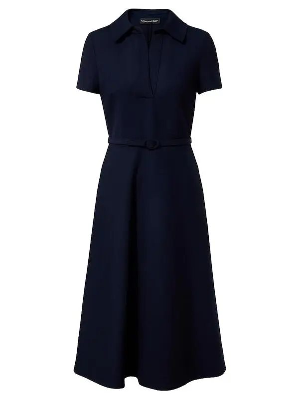 Oscar De La Renta Belted Wool-blend Midi Dress - Blue
