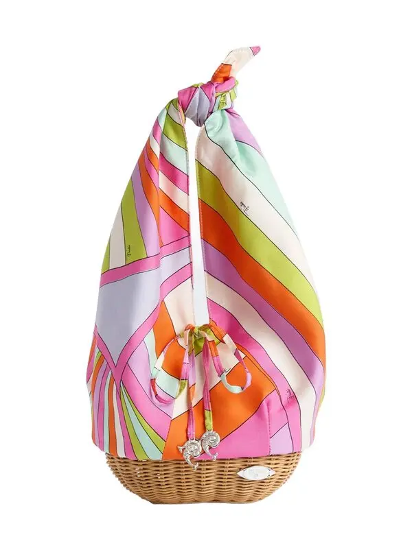 Emilio Pucci Printed Silk Twill And Wicker Handbag - Multicolor