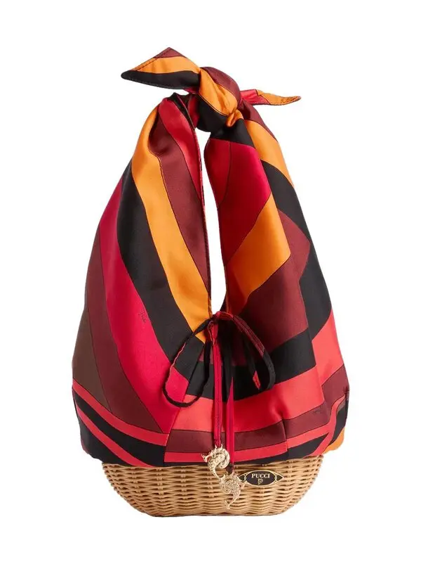 Emilio Pucci Printed Silk Twill And Wicker Handbag - Orange