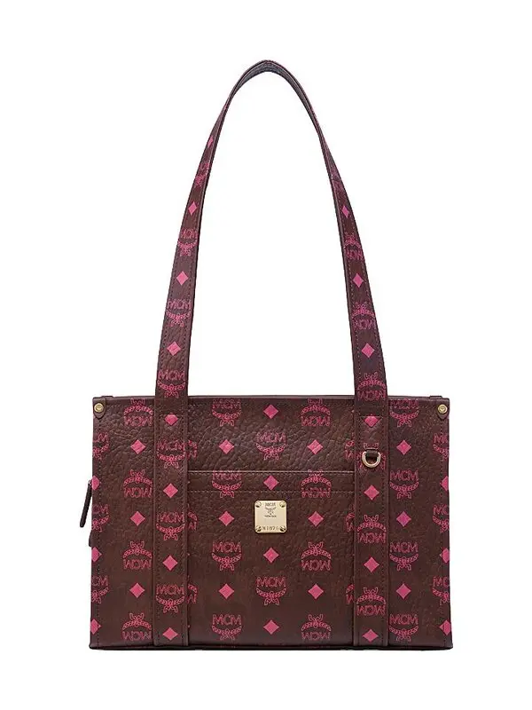 Mcm Aren Vi Small Monogrammed Tote Bag - Cinnamon