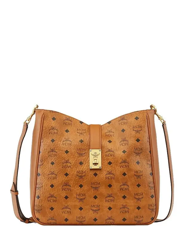 Mcm Tracy Large Visetos Leather Hobo Bag - Cognac