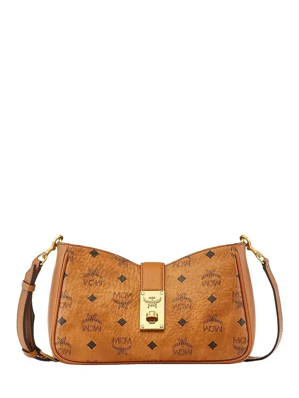 Mcm Tracy Small Visetos Leather Shoulder Bag - Cognac