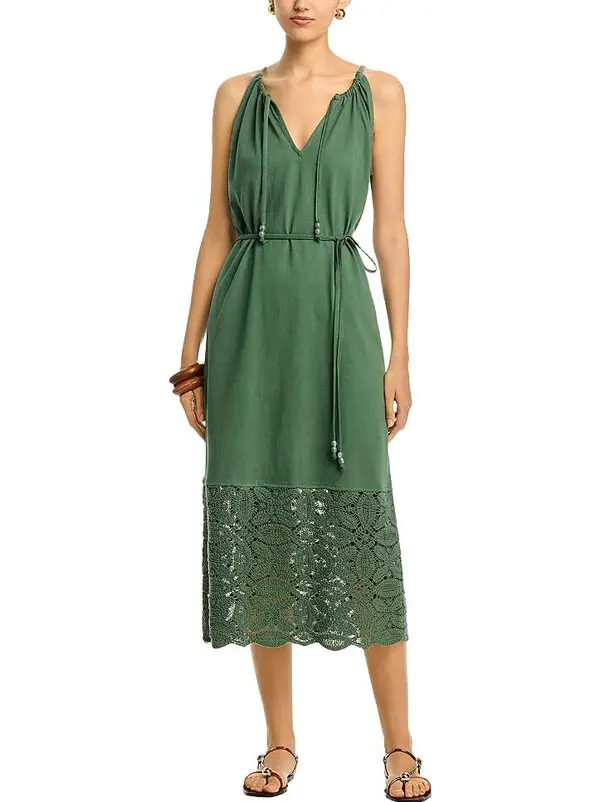 Tommy Bahama Islandscape Halter Midi Dress With Lace Trim - Dark Jade