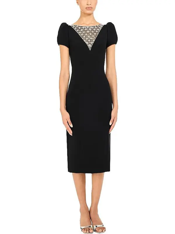 Jenny Packham Embellished Puff Sleeve Midi Dress - Liquorice