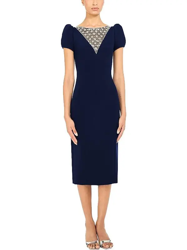 Jenny Packham Embellished Puff Sleeve Midi Dress - Midnight Kiss