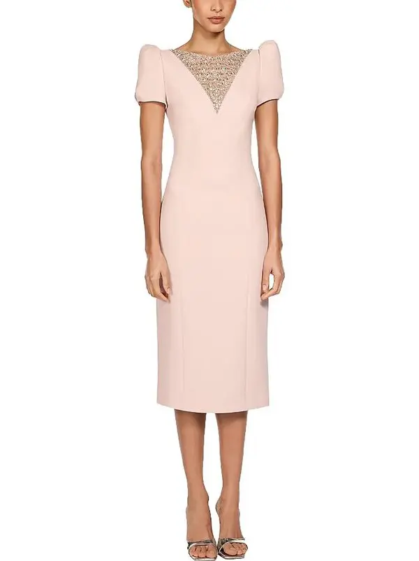 Jenny Packham Embellished Puff Sleeve Midi Dress - Morganite