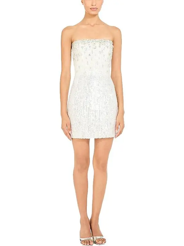 Jenny Packham Josette Sequined Embellished Strapless Mini Cocktail Dress - Ivory