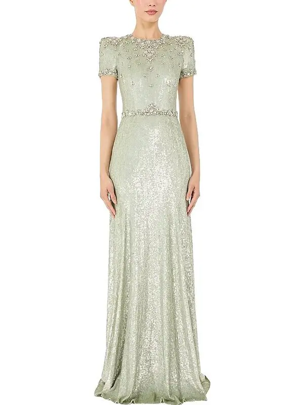 Jenny Packham Lombard Embellished Gown - Marmo Green