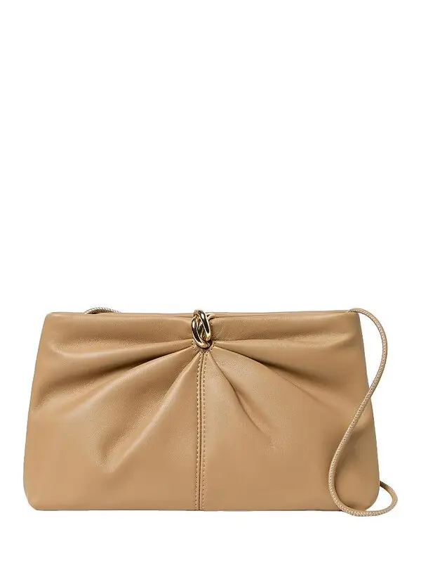 LOEFFLER RANDALL Corrine Gathered Leather Clutch With Gold Tone Hardware - Khaki