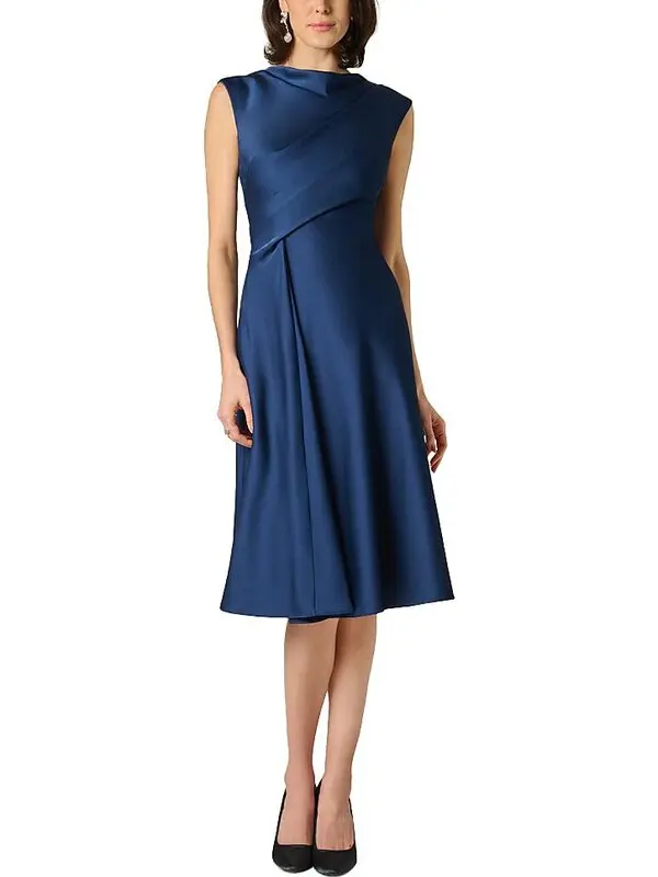 Aidan Mattox Crepe Back Satin Midi Dress - Navy