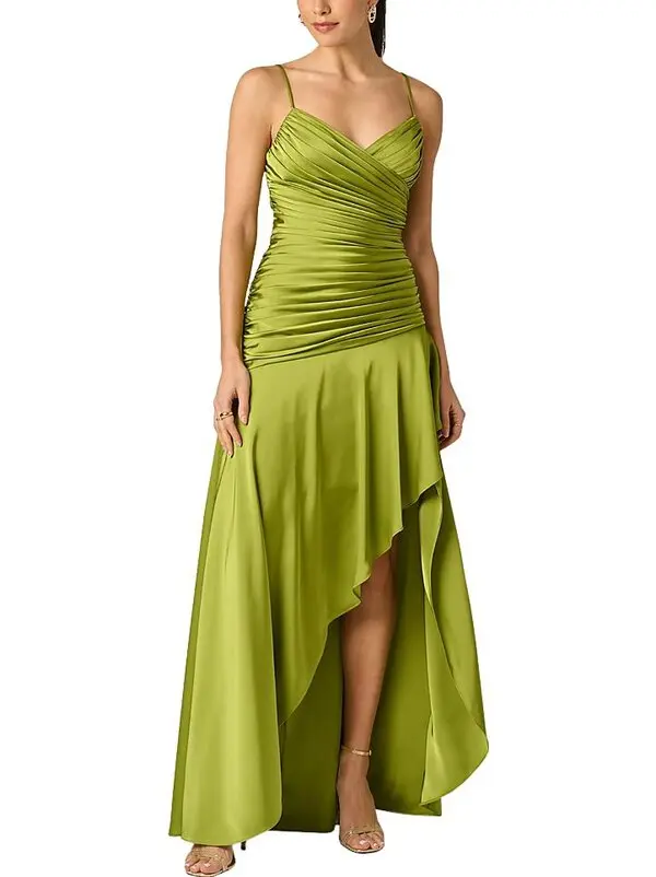 Adrianna Papell Stretch Satin High-low Gown - Martini Olive