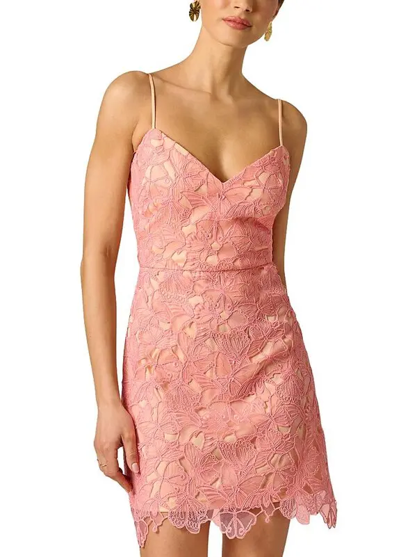 Adrianna Papell Lace Mini Dress - Deep Rose