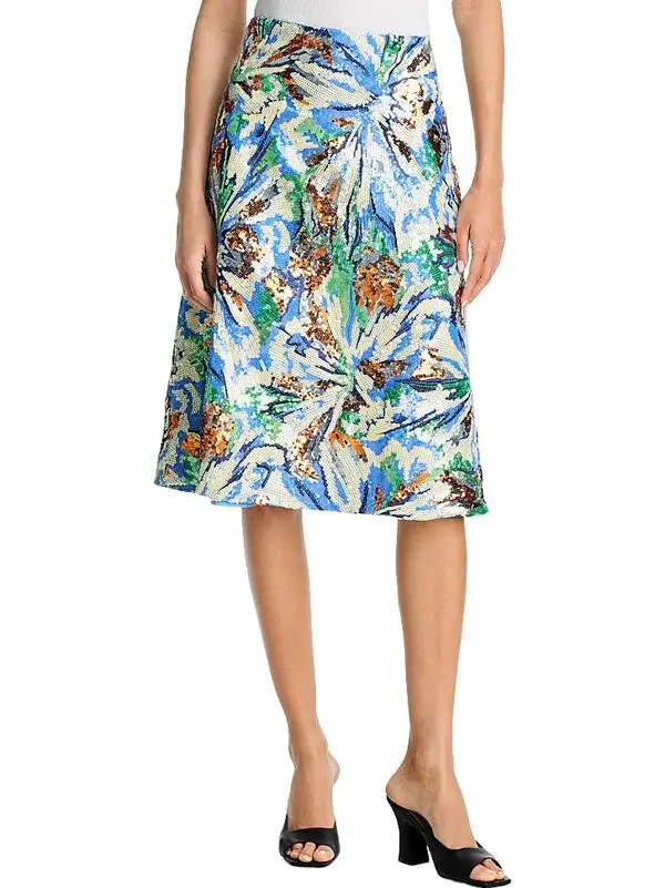 Rabanne Embellished Floral Print Midi Skirt - Abstract Flowers Blue/orange