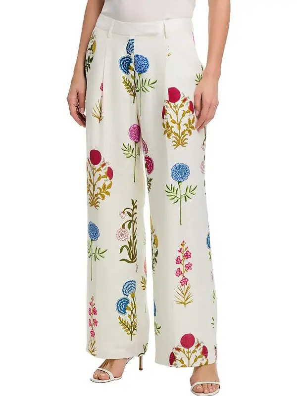 Elie Tahari Amelia Embroidered Linen Pants - Multi Floral