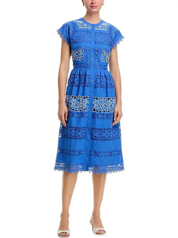 Elie Tahari Lace Inset Dress - Seaport Blue With Ivory