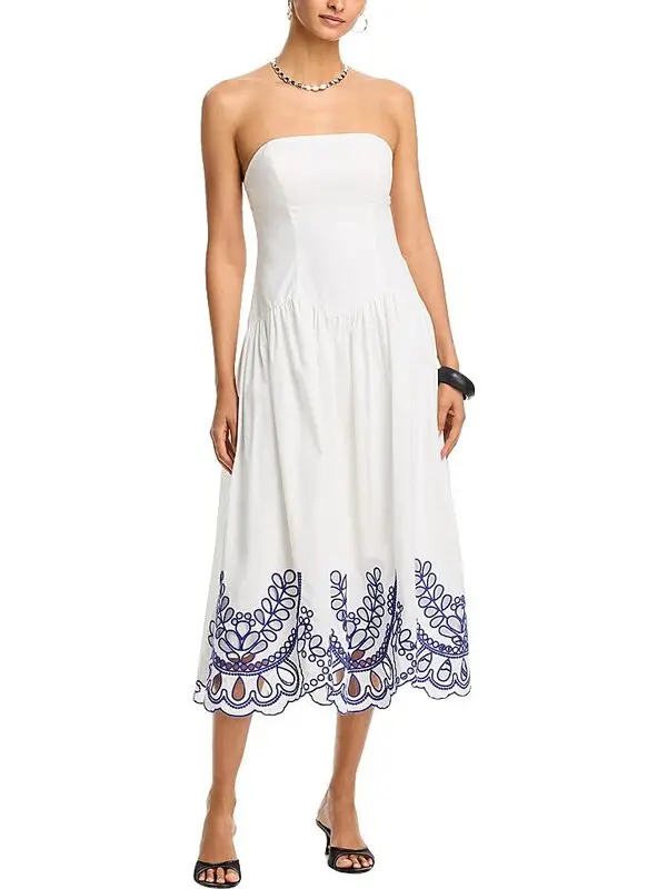Moon River Strapless Eyelet Midi Dress - White Multi
