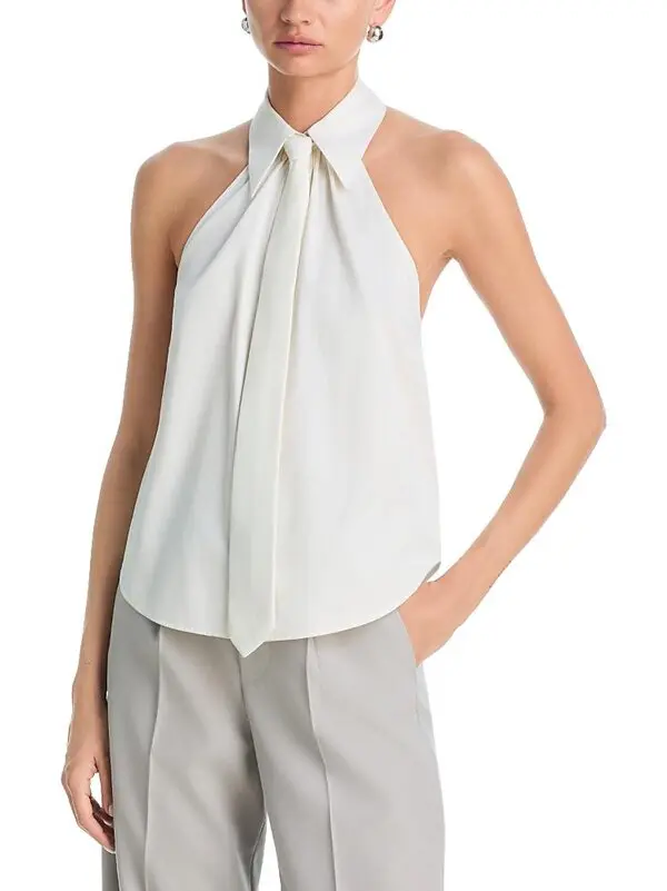L'Agence Wren Halter Top With Necktie Detail - White