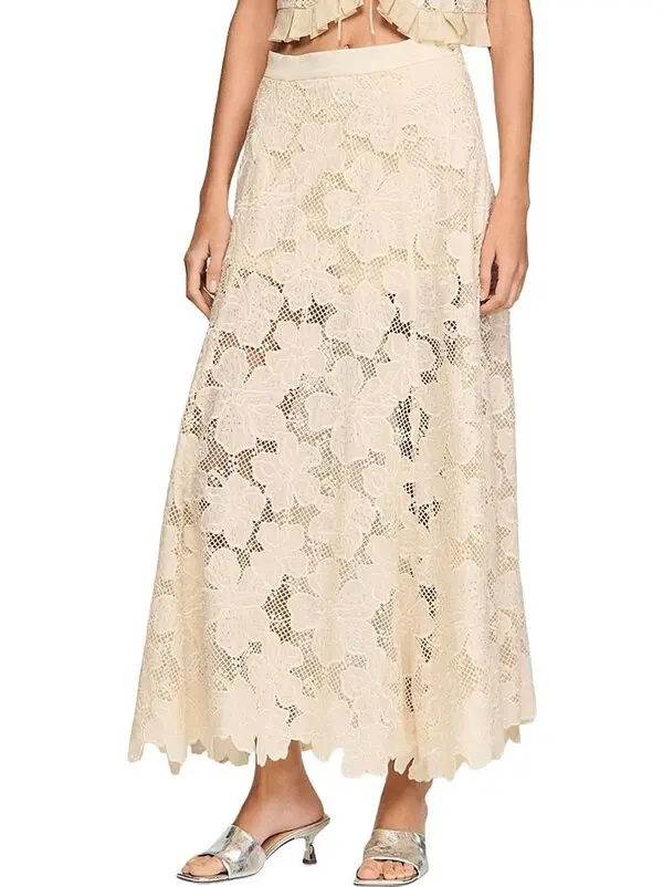 Sandro Maya Guipure Lace Maxi Skirt - Ecru