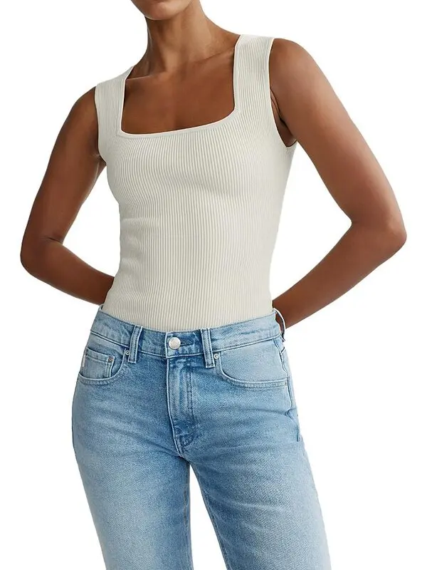 DL1961 Square Neck Rib Knit Tank - Ivory