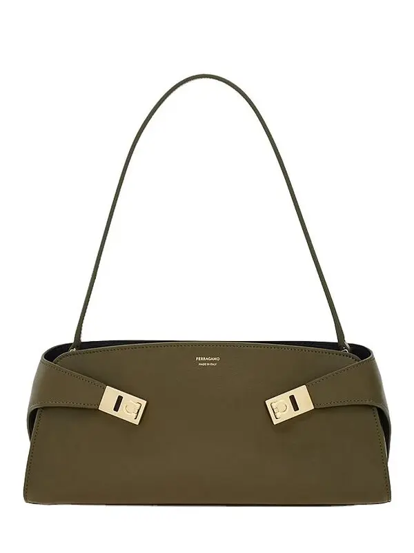 FERRAGAMO Hug East West Leather Shoulder Bag - New Olive