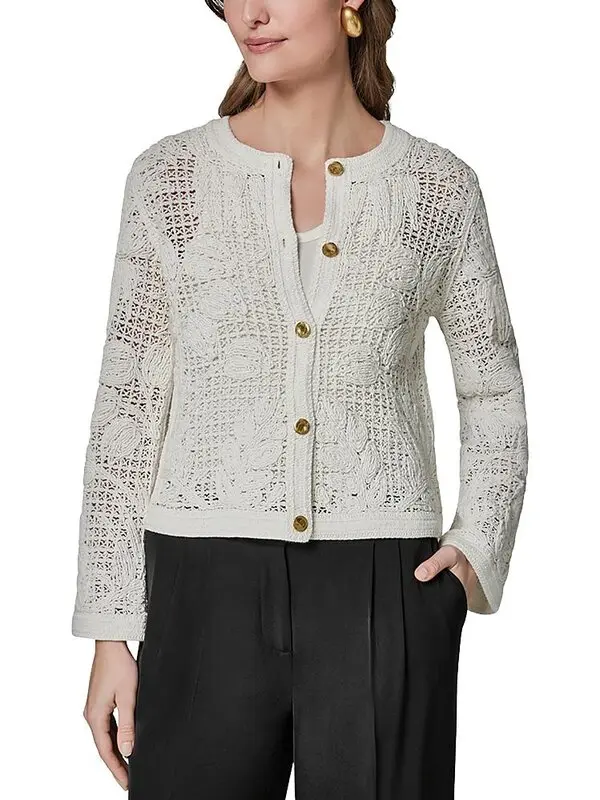 Donna Karan New York Crochet Button Front Jacket - Cream