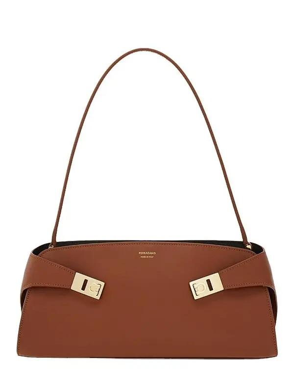 FERRAGAMO Hug East West Leather Shoulder Bag - New Cognac