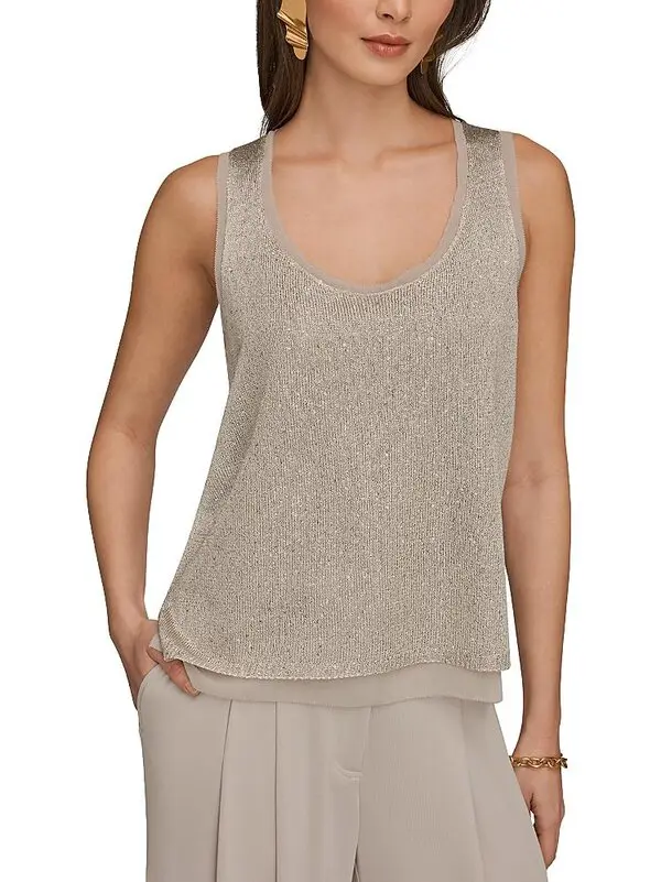 Donna Karan New York Sequin Knit Shell - Tuscan Grey