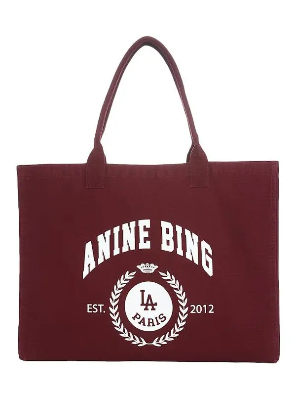 ANINE BING Leo Collegiate Canvas Tote - Burgundy