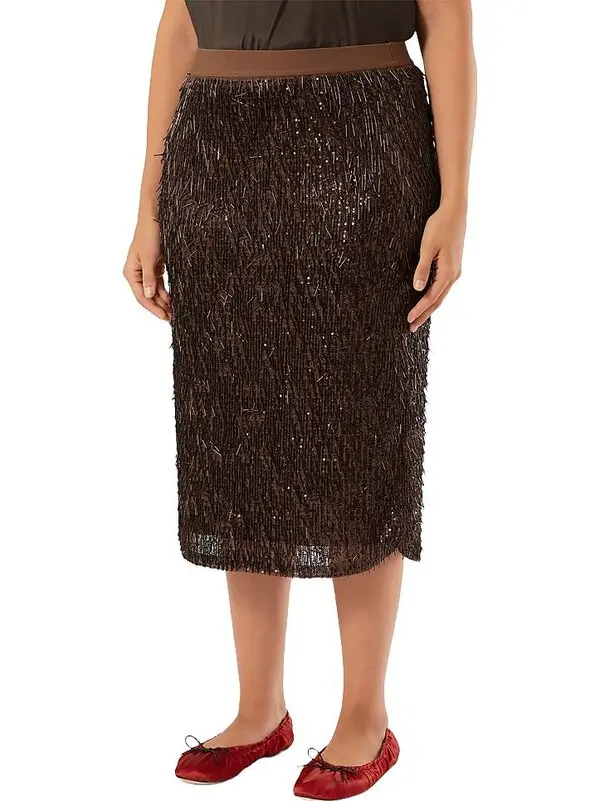 Marina Rinaldi Embellished Midi Skirt - Cocoa