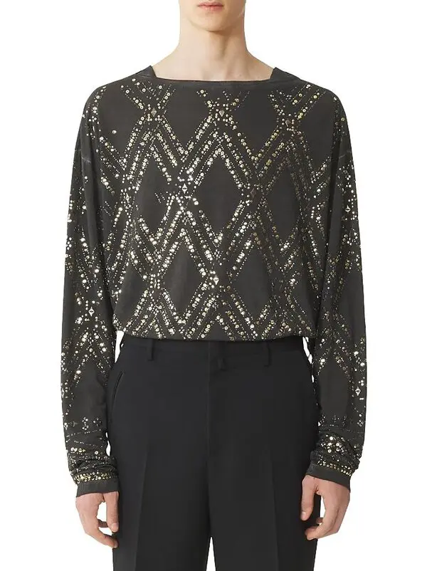 LANVIN Sequin And Bead Embellished Knitted Top - Black