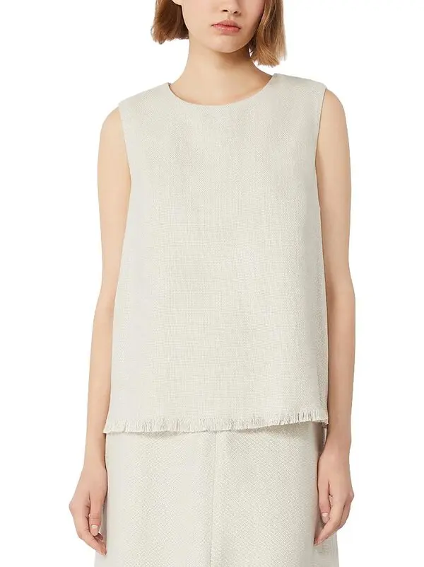 Max Mara Sleeveless Linen Blend Top With Fringed Hem - Ivory