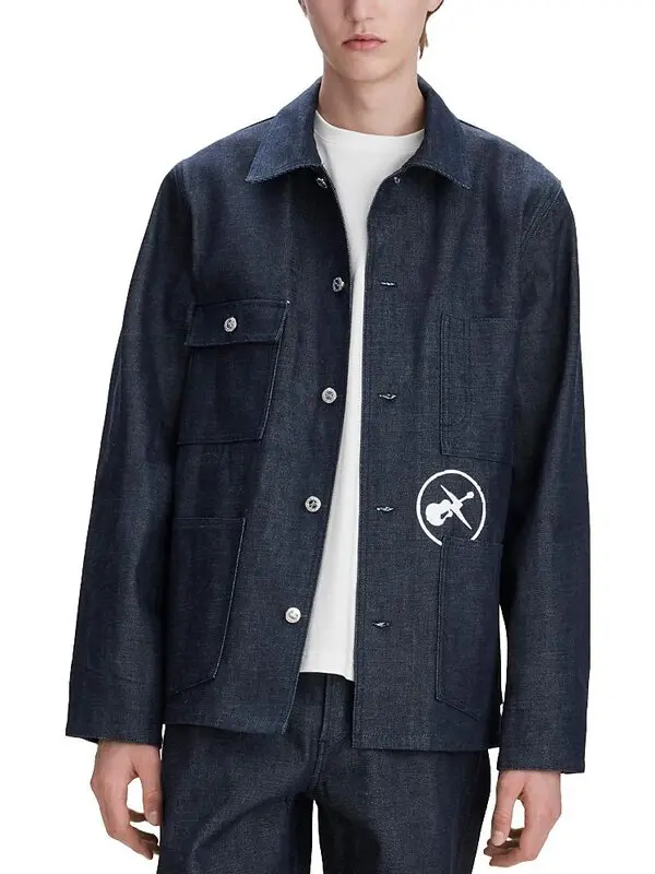 A.p.c. Denim Trucker Jacket With Graphic Detail - Indigo