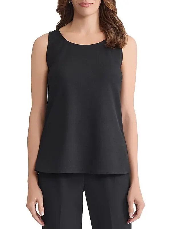 Ming Wang Stretch Deco Crepe Scoop Neck Tank - Black