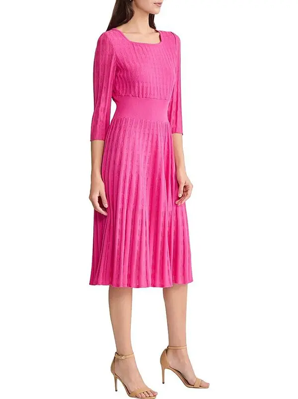 Ming Wang Linear Pointelle Knit Fit And Flare Midi Dress - Carmine Rose