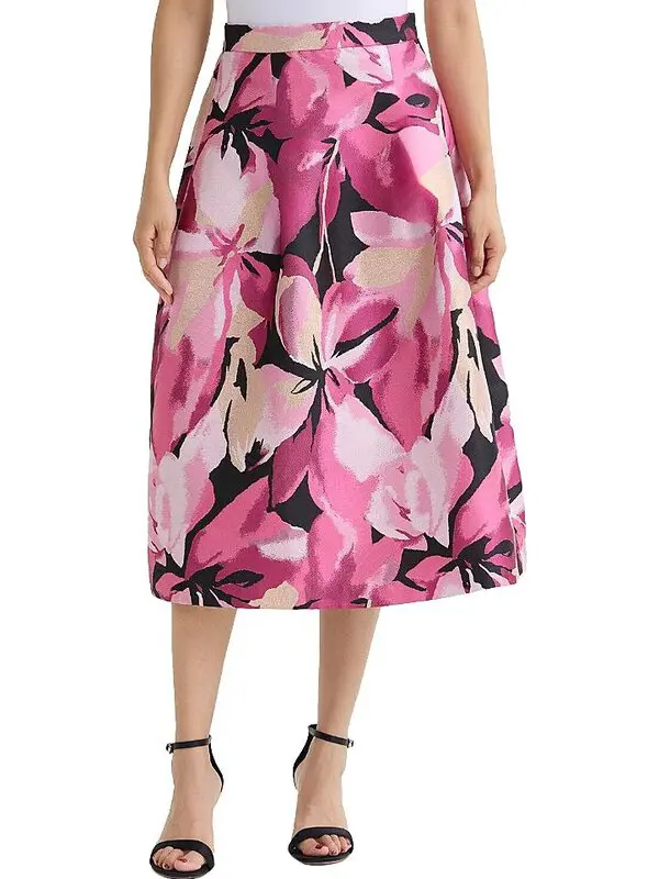 Ming Wang Shimmer Lined Woven Midi Skirt - Rose,pink,limestone,white,black