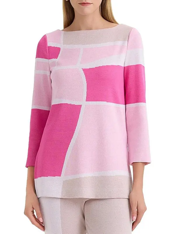 Ming Wang Colorblock Soft Knit Tunic - Rose/pink/limestone/white
