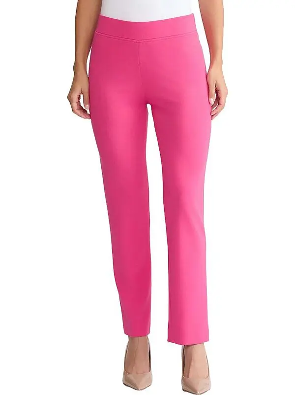 Ming Wang Stretch Deco Crepe Straight Leg Pants - Carmine Rose